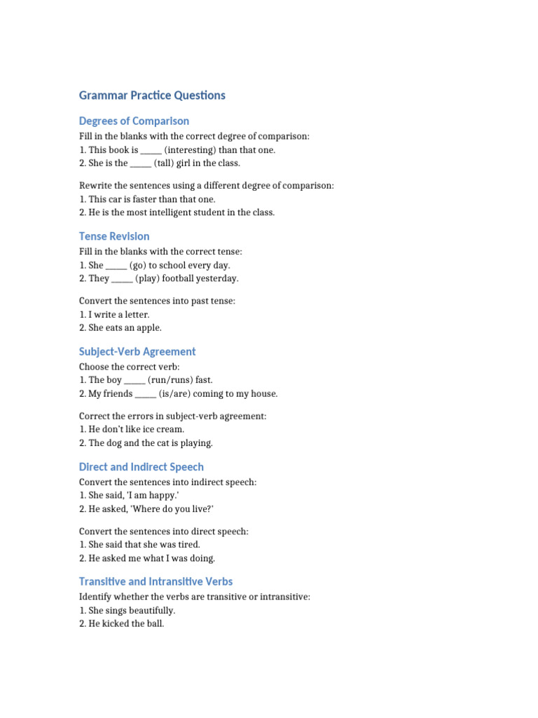 Grammar Practice Questions | PDF