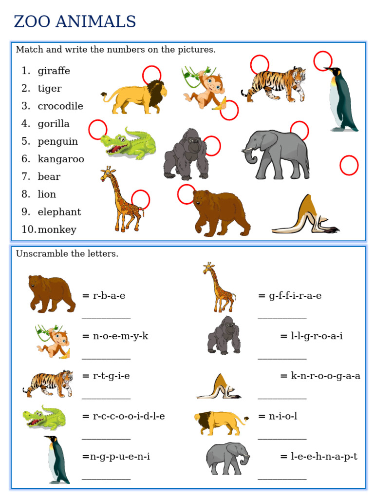 Zoo Animals Vocabulary Exercise For Early Finisher Picture Description ...