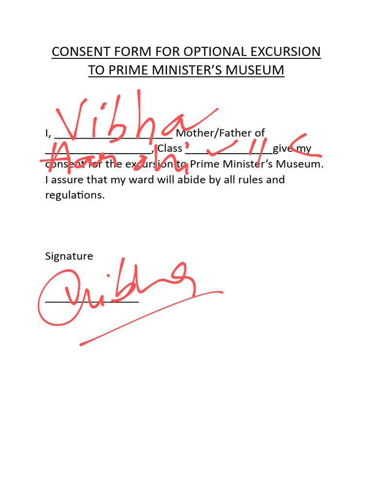 Consent Form For Optional Excursion To Prime Minister'S Museum | PDF