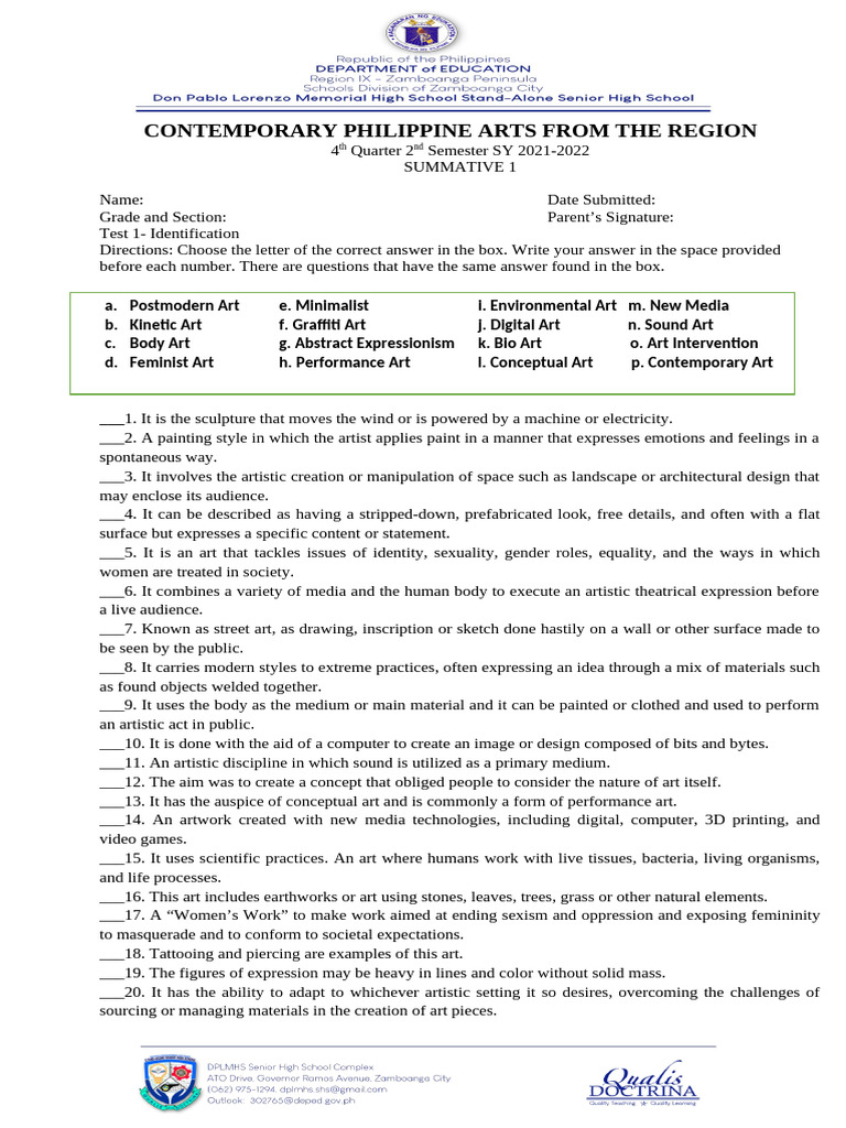 Summative 1 Copy Final | PDF | Performance Art | The Arts