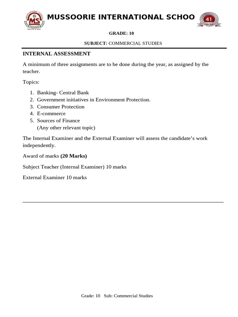 Class 10 Commercial Studies Syllabus 2025 | PDF