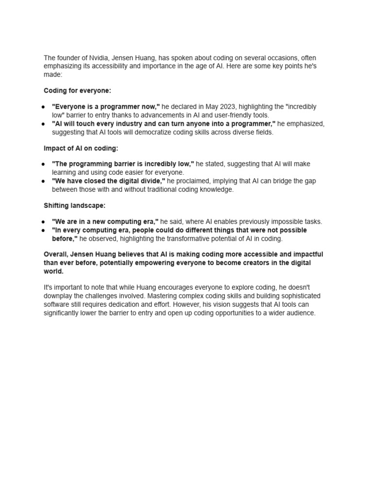 What Did Founder of Nvidia Say About Coding | PDF
