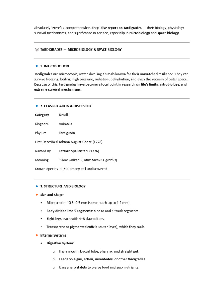 Tardigrades Microbiology & Space Biology | PDF | Organisms | Zoology
