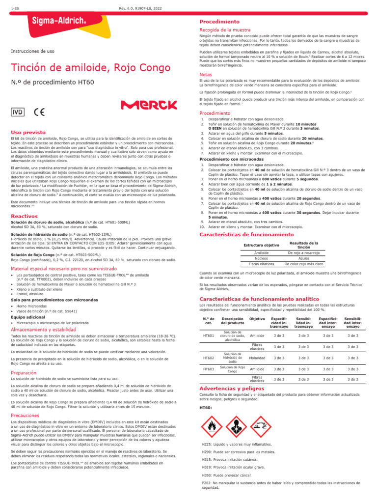 Procedure Ht60 Amyloid Stain Congo Red MK | PDF | Tinción | Laboratorios