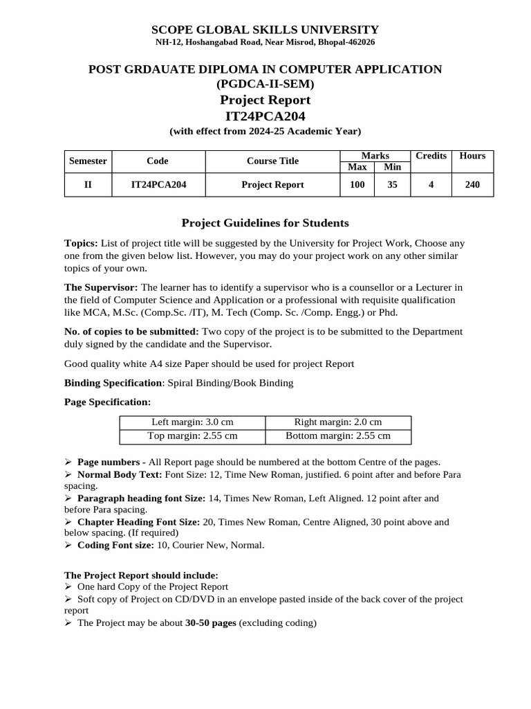 PGDCA Project Report Formate | PDF | Thesis | Educational Stages
