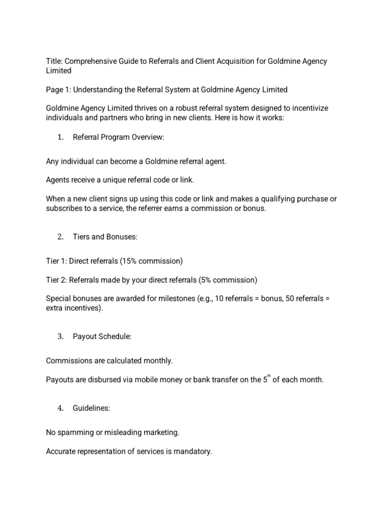 Goldmine Agency Referral & Client Guide | PDF