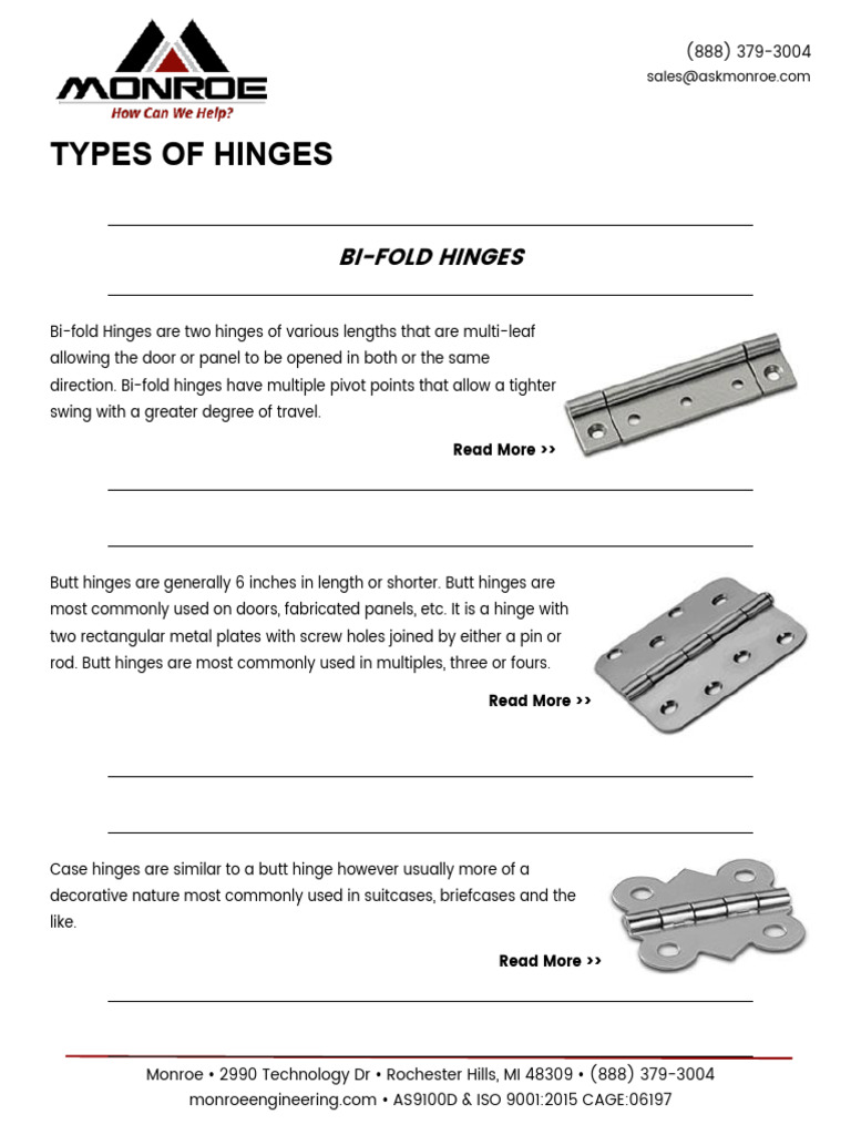 Monroe Types of Hinges | PDF | Door | Knife