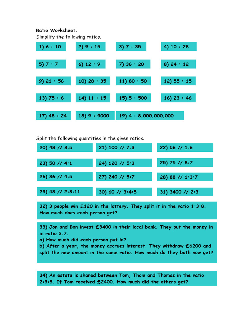 Ratio Worksheet | PDF