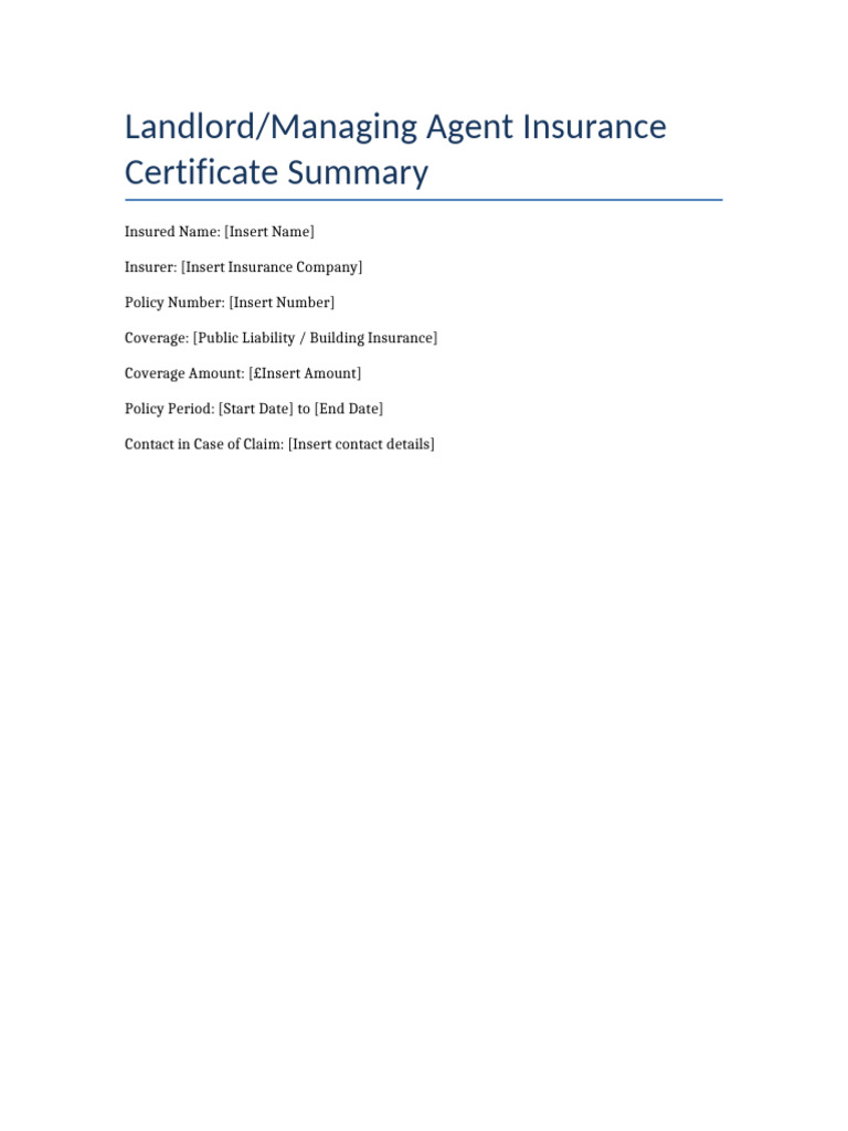 Insurance Certificate Summary | PDF