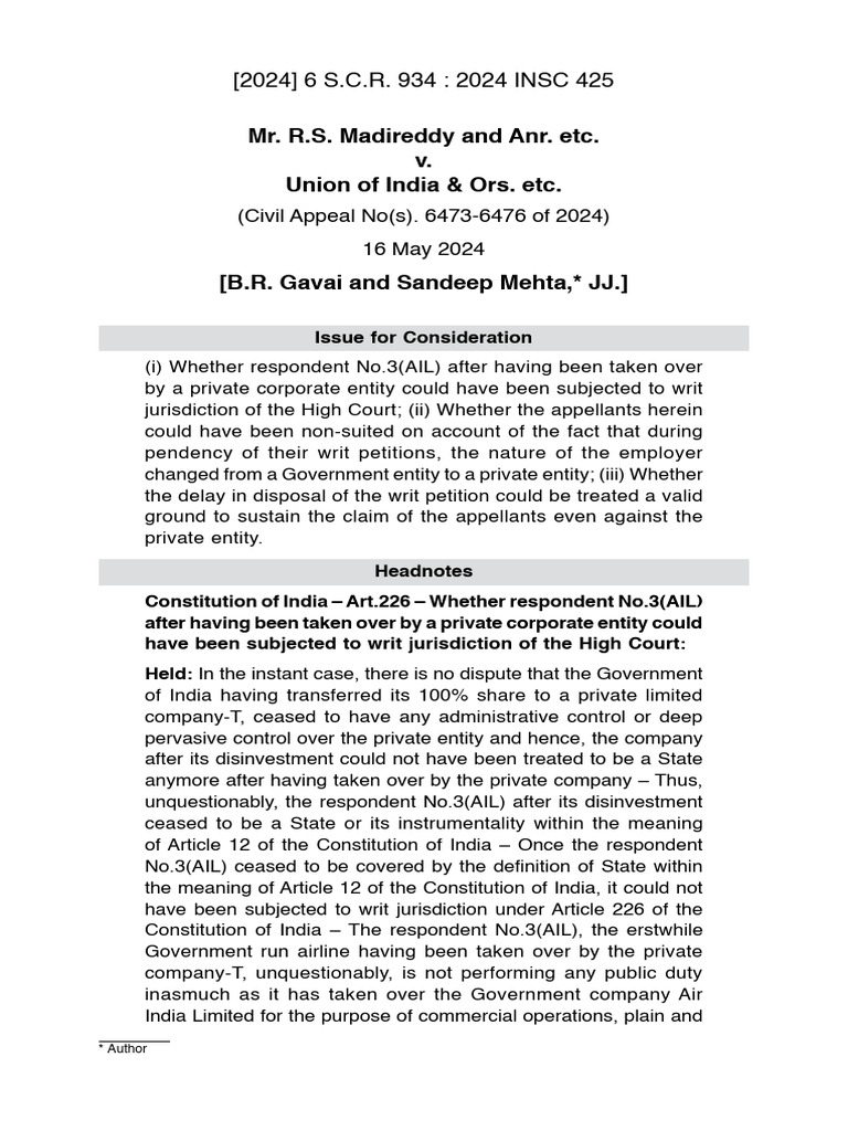 Mr. R.S. Madireddy and Anr. Etc. V.uoi | PDF | Mandamus | Certiorari
