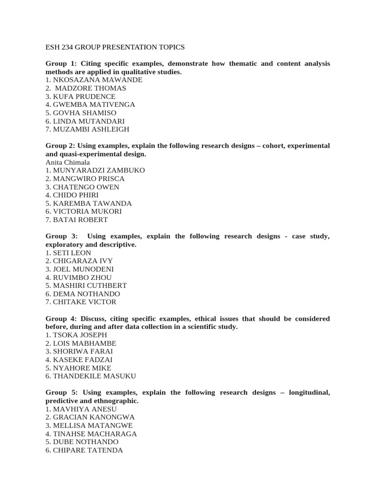 Esh 234 Group Presentation Topics | PDF | Statistics | Methodology