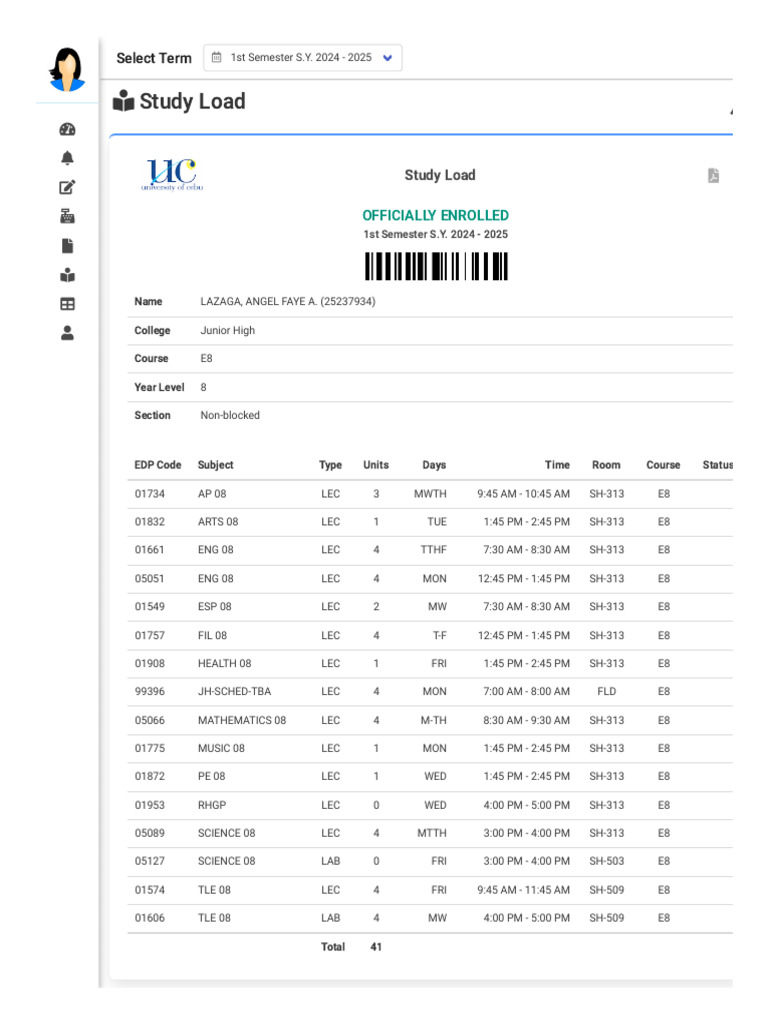 UC Junior High Study Load 2024-2025 | PDF