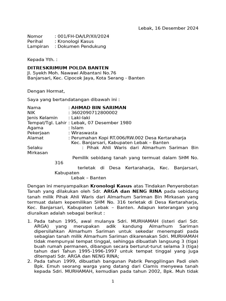 Kronologi Penyerobotan Tanah di Lebak | PDF