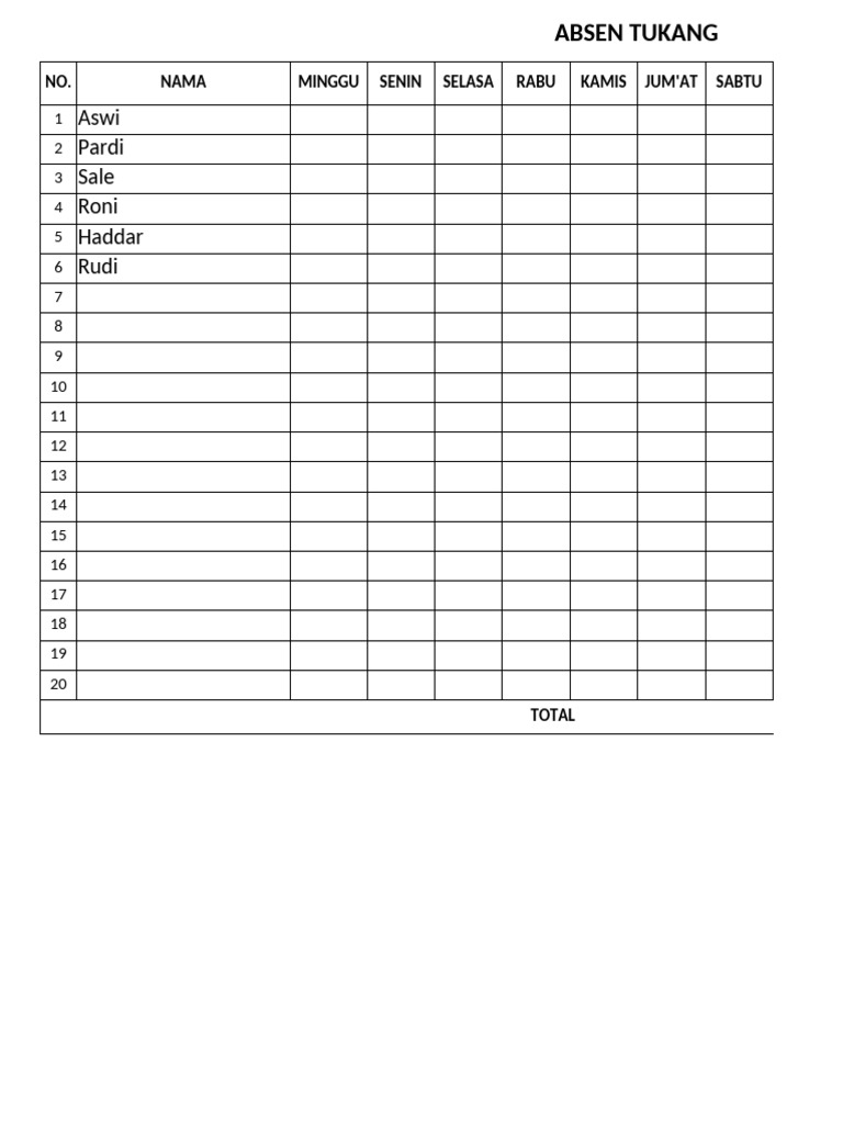 Absen (Kertas F4) | PDF