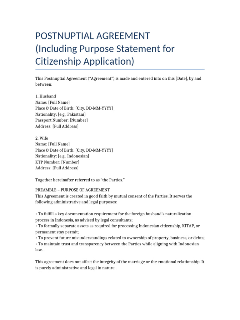 Postnuptial Agreement en | PDF | Marriage | Nationality