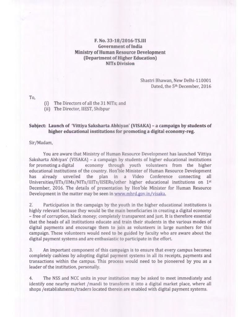VISAKA Campaign in NITs & IIEST | PDF | Government