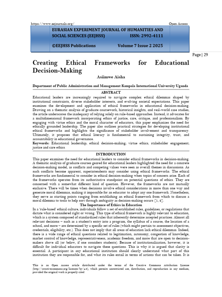 Creating Ethical Frameworks for Educational Decision-Making (www.kiu.ac ...