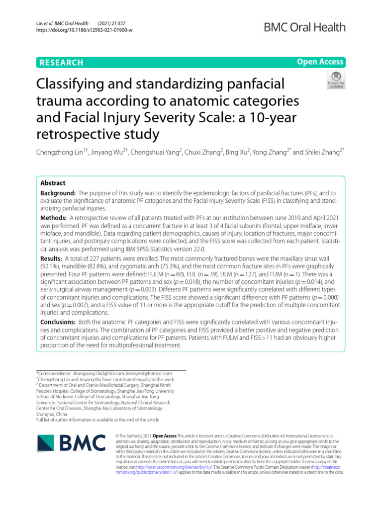 Classifying and Standardizing Panfacial Trauma According To Anatomic Categories and Facial ...
