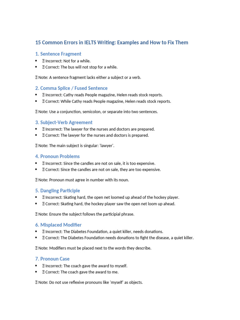 15 Common Errors With Examples and Corrections | PDF | Verb | Linguistics