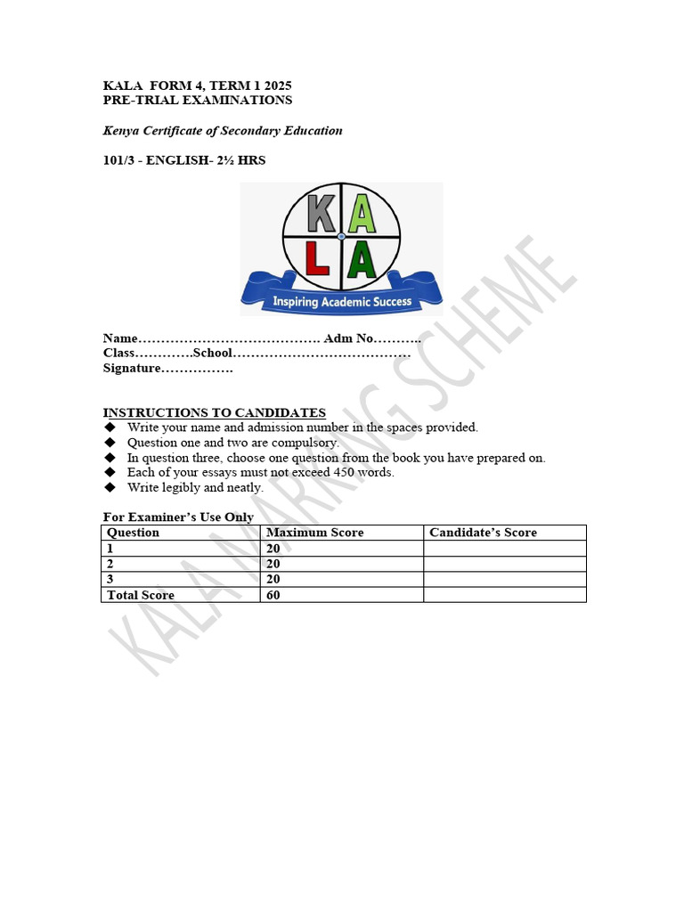 KCSE English Paper 3 Marking Scheme 2025 | PDF | Linguistics