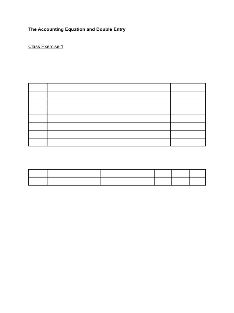 Class Exercise 1 - Accounting Equation and Double Entry | PDF