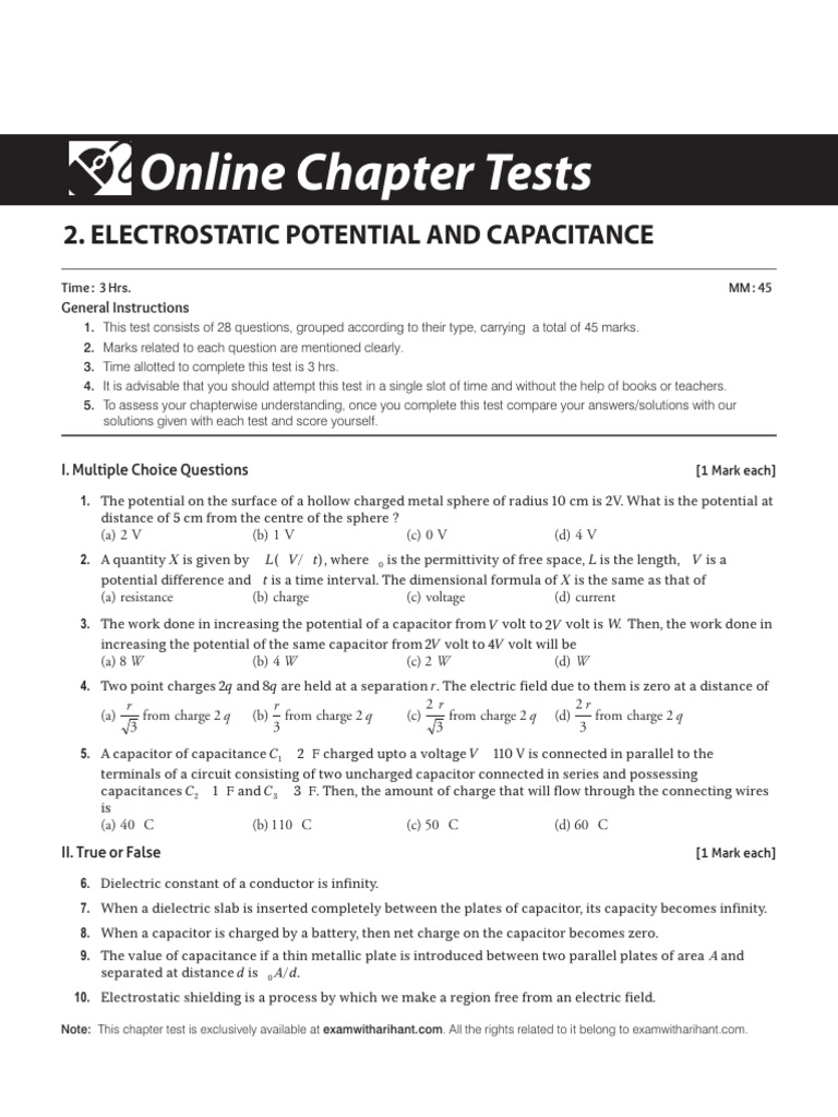 Electrostatic Potential and Capacitance | PDF | Capacitor | Capacitance