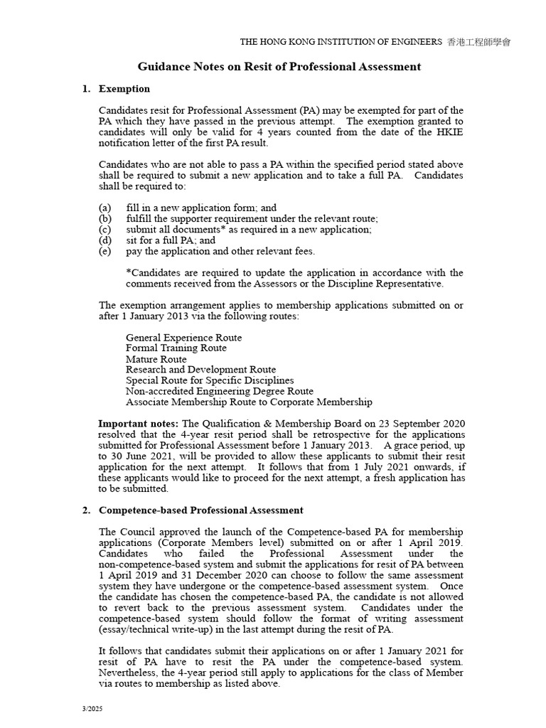 Guidance Notes On Resit of Professional Assessment - 20250331 | PDF ...