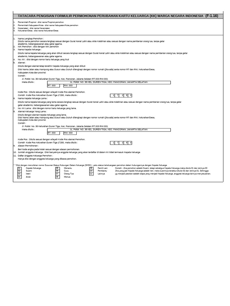 Formulir Permohonan Perubahan KK Wni F 1 16 Edisi 4 Maret 09 - 2 | PDF