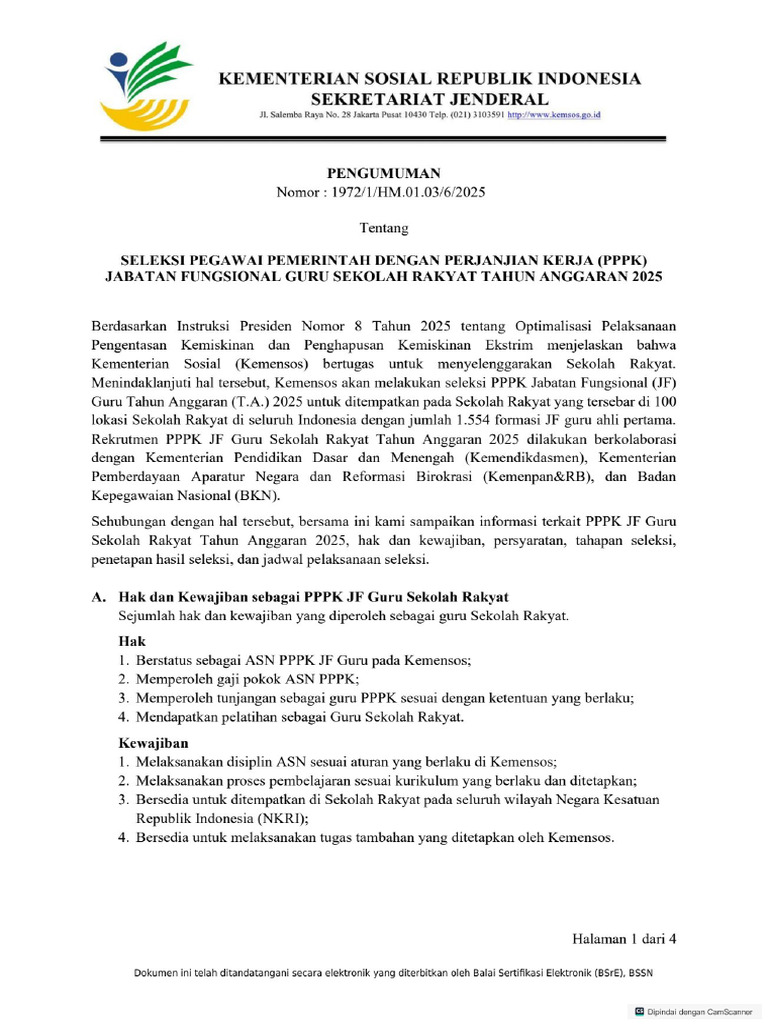 Seleksi PPPK Jabatan Fungsional Guru Sekolah Rakyat Ta 2025 | PDF