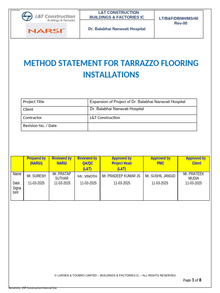 Method Statement For Terrazzo Flooring | PDF | Safety
