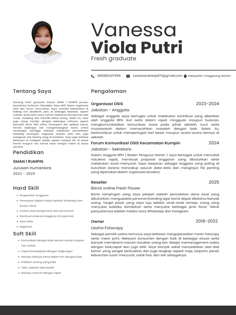 CV Resume. Vanessa Viola Putri.pdf (1) | PDF