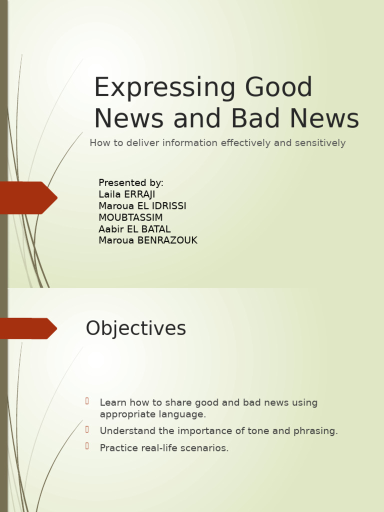 Expressing Good and Bad News Presentation | PDF | Psychology ...