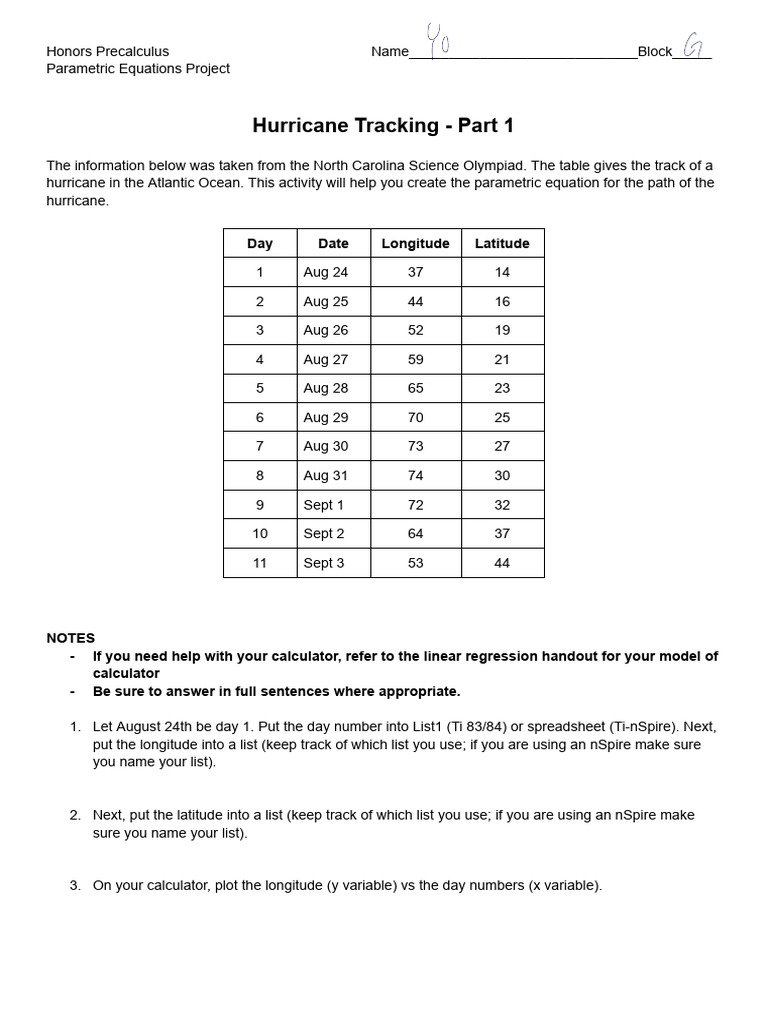 24-25 Hurricane Tracking Part 1 | PDF | Latitude | Regression Analysis