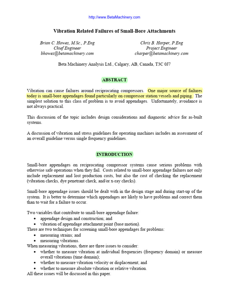 Vibration Related Failures of Small Bore-Attachments | PDF | Resonance ...