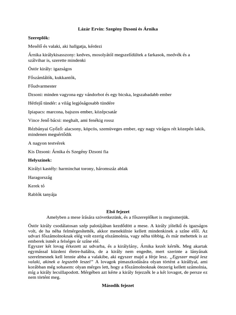 Szegény Dzsoni És Árnika | PDF