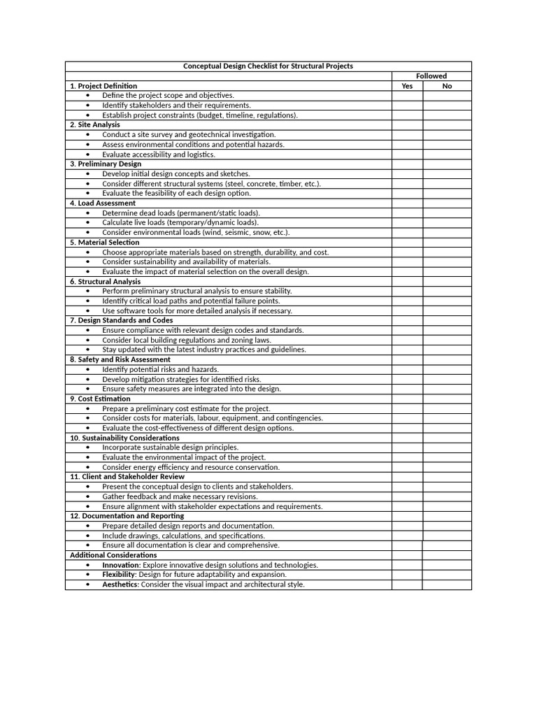Conceptual Design Checklist For Structural Projects | PDF | Risk ...
