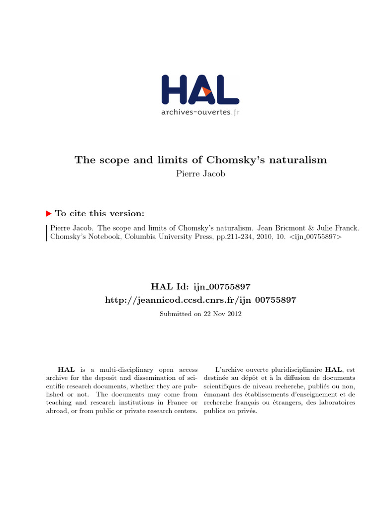 Chomsky's Naturalism: Scope and Limits | PDF | Ontology | Linguistics