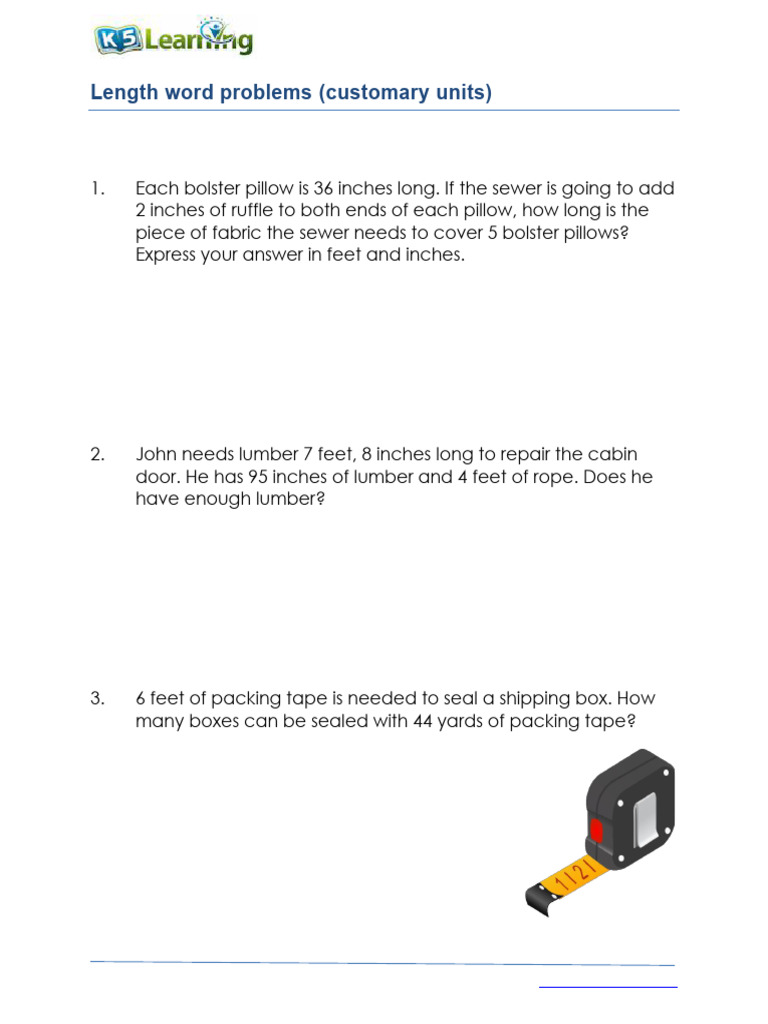 Grade 5 Length Word Problems e K5learning | PDF
