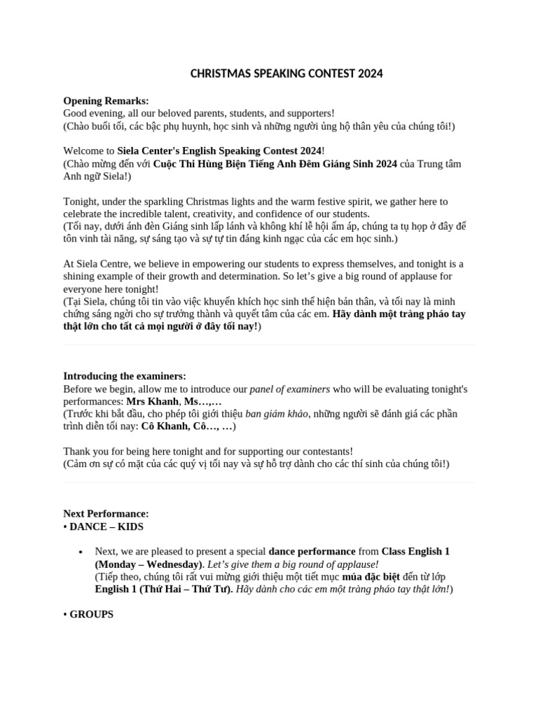 Christmas Speaking Contest2024 | PDF