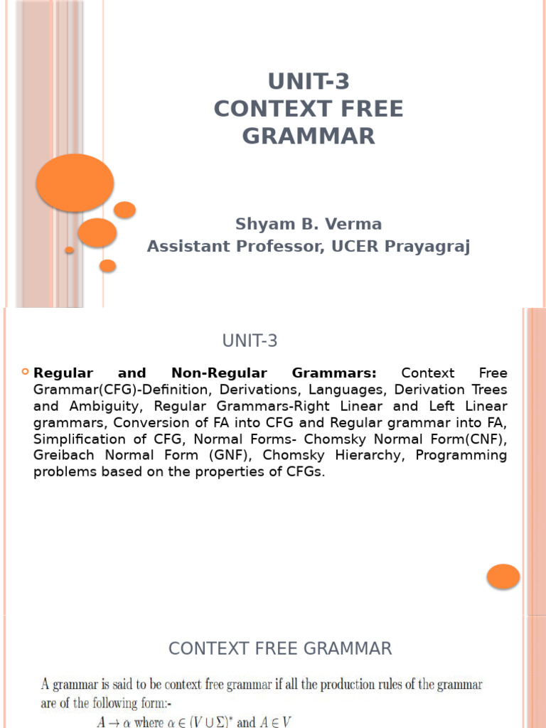 Unit-3. Context Free Grammar | PDF | Mathematical Logic | Grammar