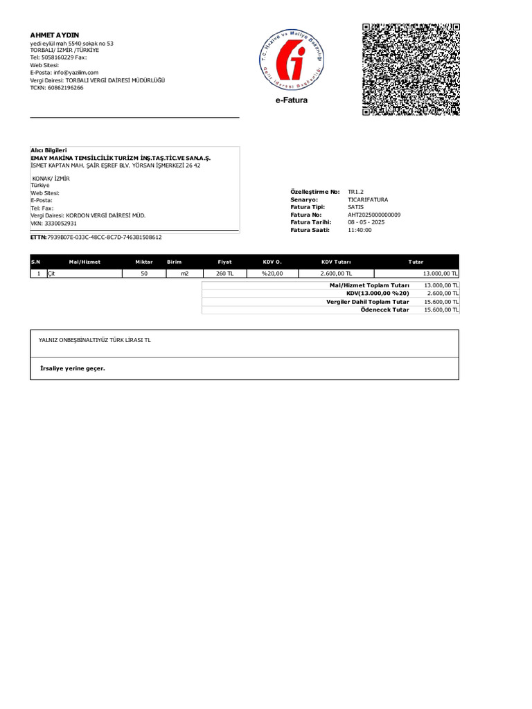 E-Fatura: Ahmet Aydin | PDF