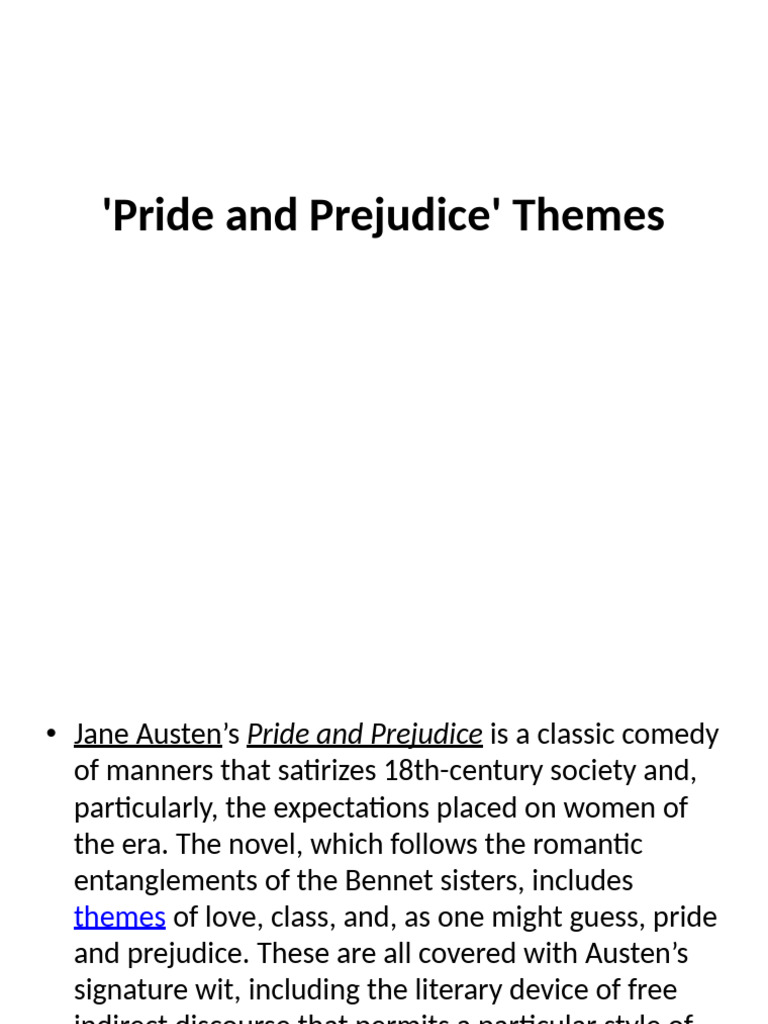 Themes in Pride and Prejudice | PDF | Pride And Prejudice | Mr. Darcy