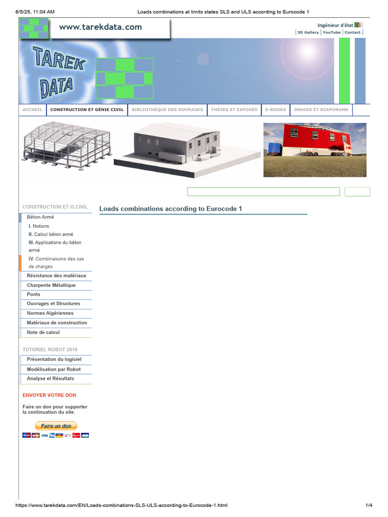 Loads Combinations at Limits States SLS and ULS According To Eurocode 1 ...