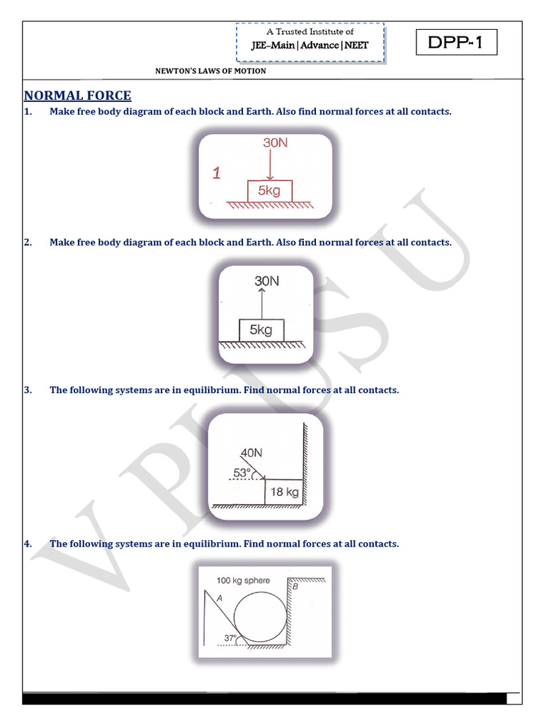 DPP - 1 Revision Newtons Laws of Motion Student | PDF | Force | Tension ...