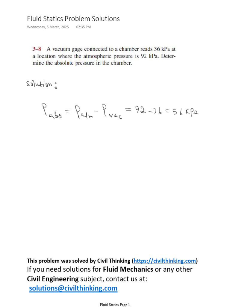 Fluid Statics Problem Solutions | PDF