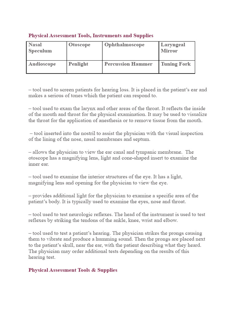 Physical Assessment Tools | PDF | Medical Specialties | Medicine