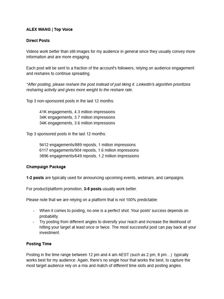 Info - Alex Wang (Direct Posts) | PDF