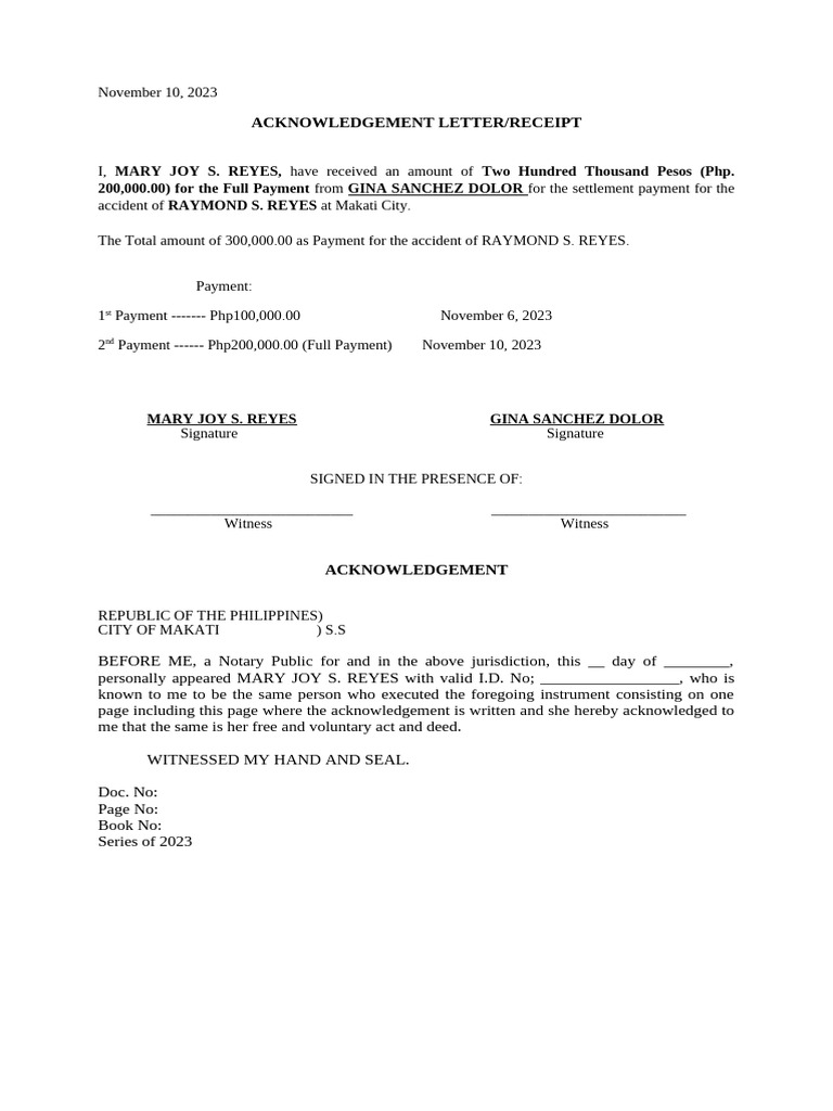 Acknowledgement Letter Receipt - Land Title | PDF