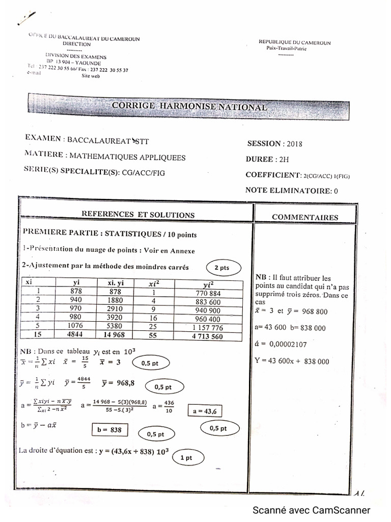 Corrigé - MA - Bac STT - 2018 - FNA | PDF
