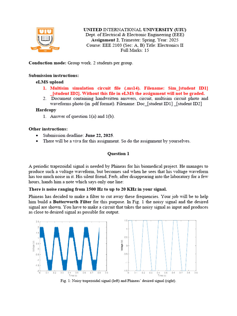 251 EEE 2103 A B Assignment 2 | PDF | Electronic Filter | Low Pass Filter